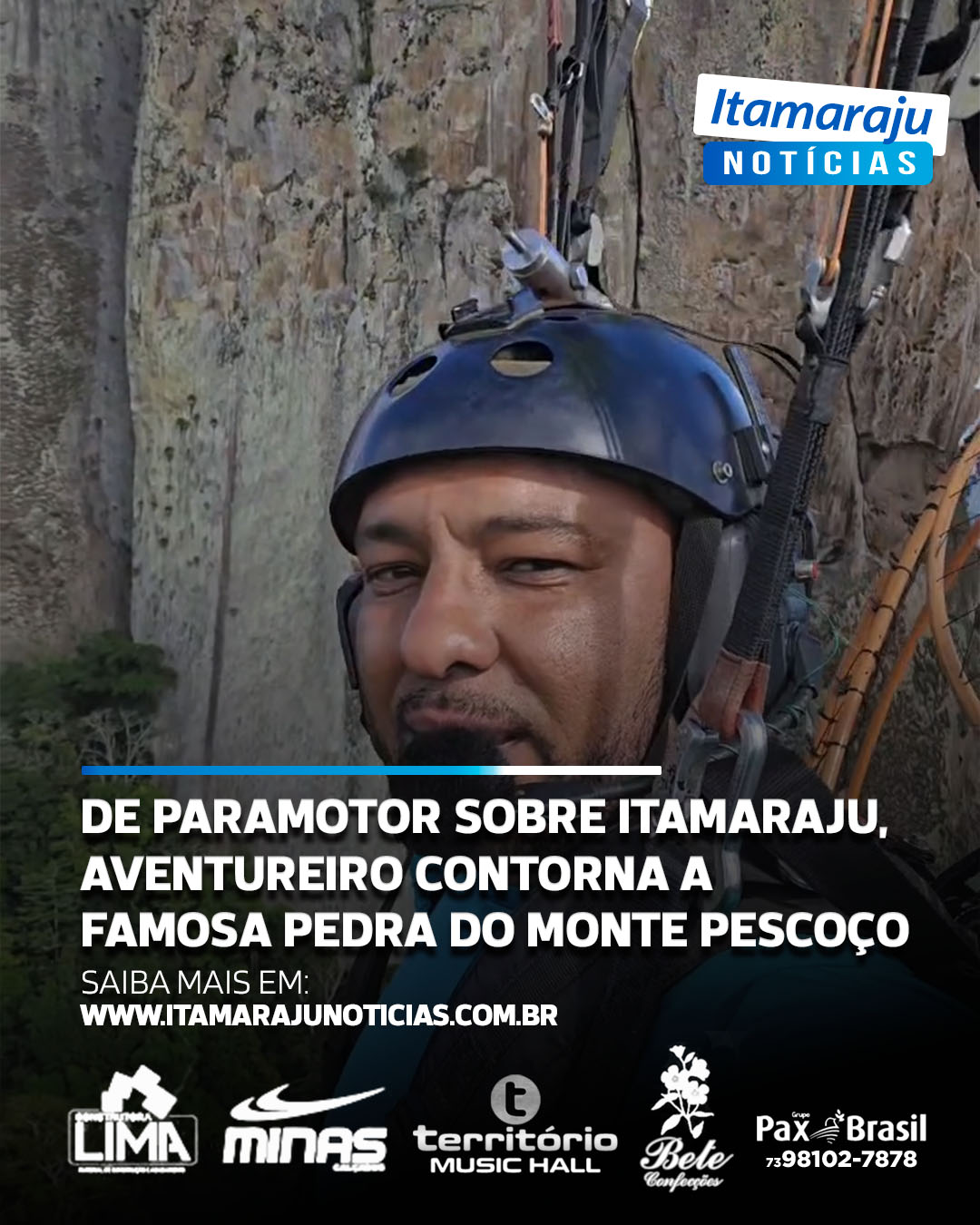 De paramotor sobre Itamaraju, aventureiro contorna a famosa Pedra do ...